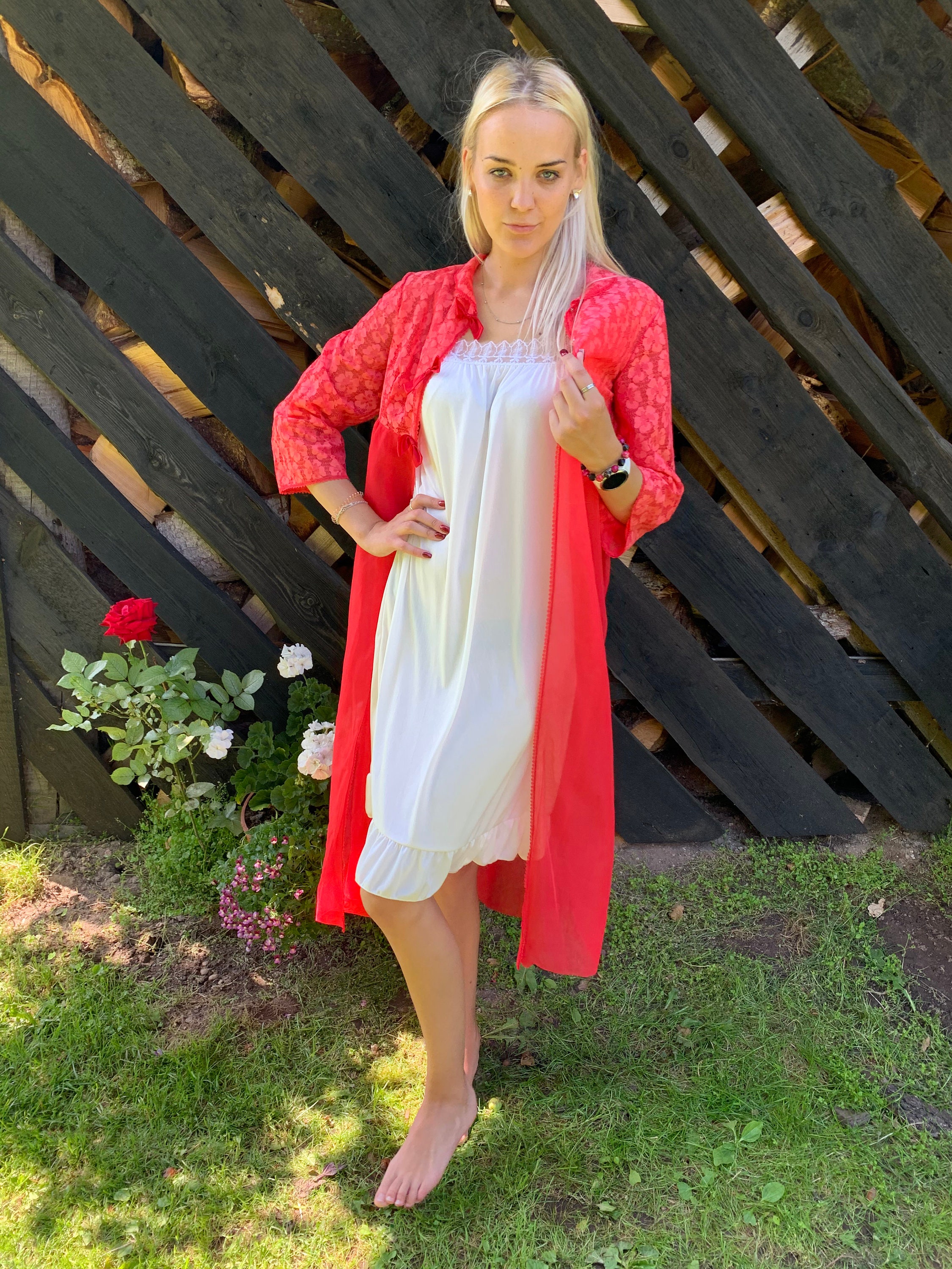 Red Sheer Nylon Robe Peignoir Long Bridal Robe Length Gown - Etsy