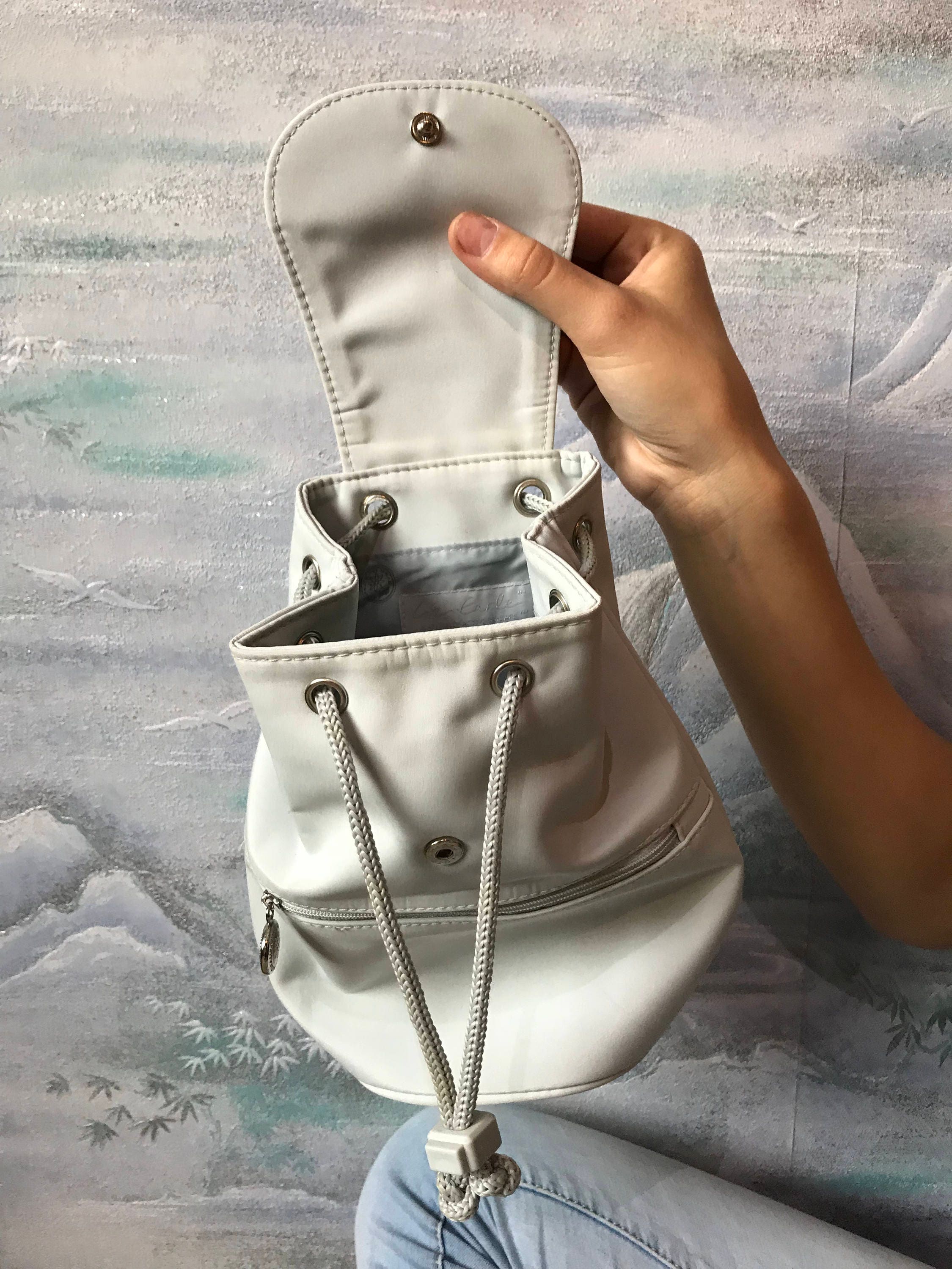 Vintage Fabric Backpack Textil Backpack Light Blue Backpack | Etsy