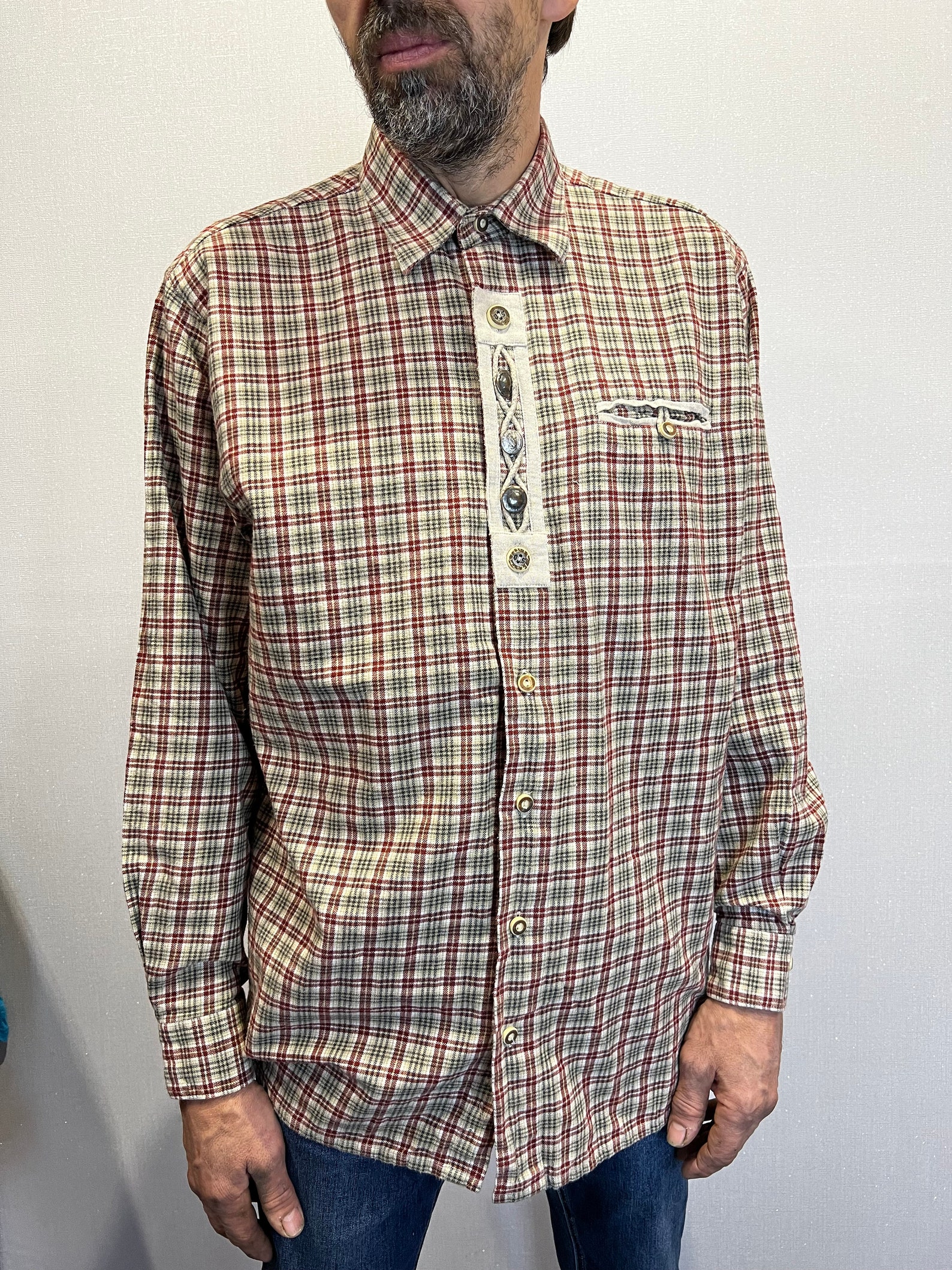 Vintage Austrian Plaid Flanel Shirt Large Size Men Cotton Dirndl Shirt ...