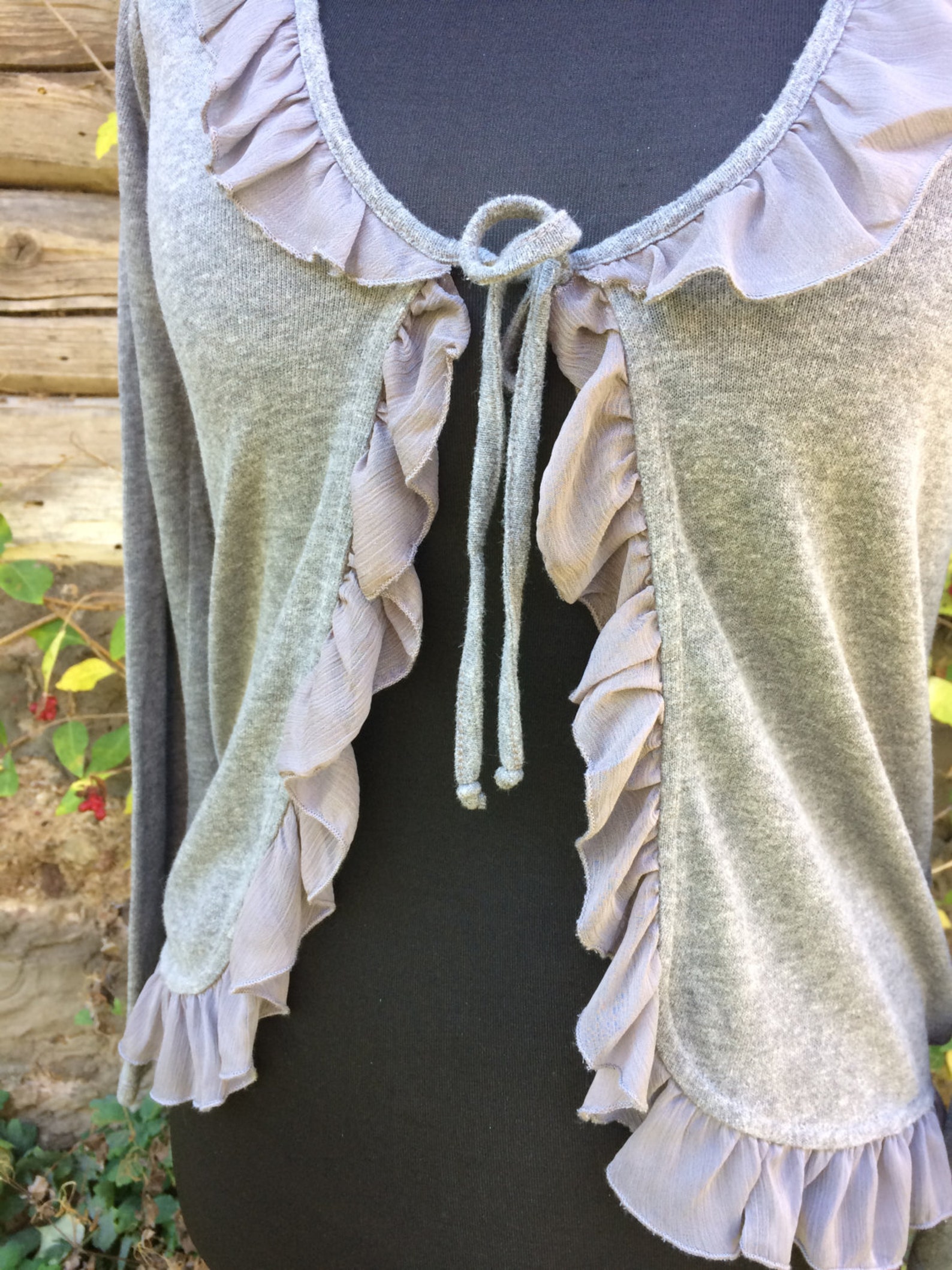 Light Grey Knit Cardigan With Frill Trim Women's Jacket - Etsy