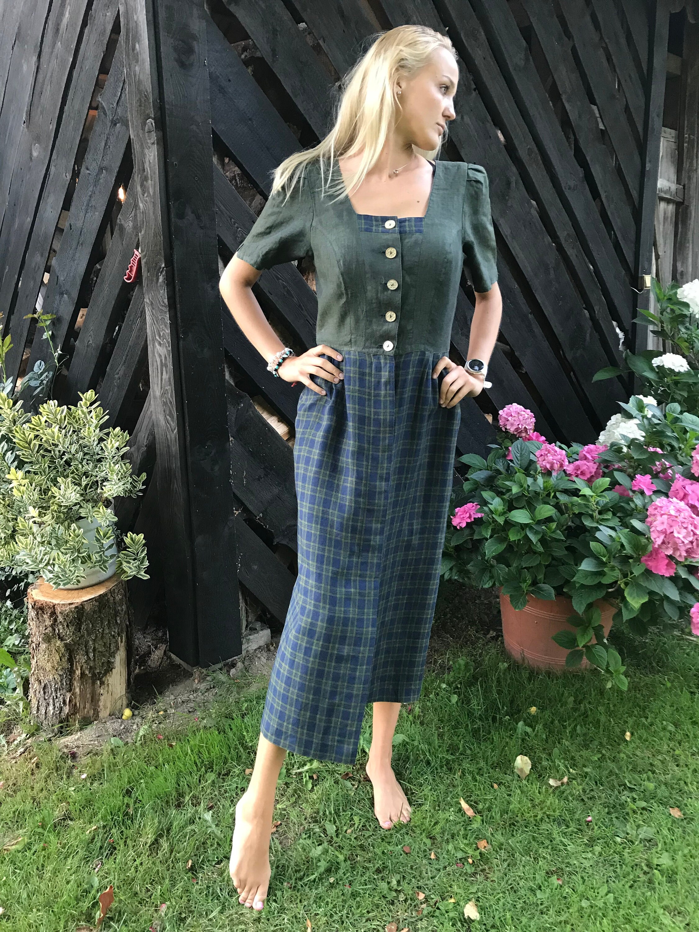 Vintage Dirndl Checkered Austrian Dress Folk German Bavarian - Etsy