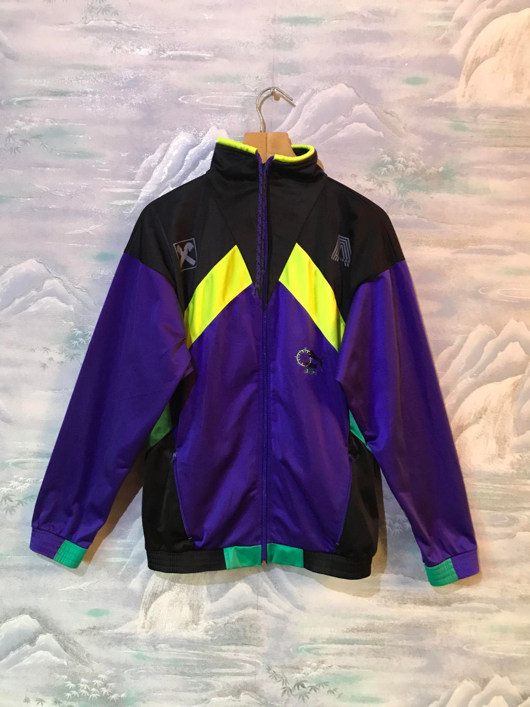 Vintage Purple Black Puma Sport Jacket Puma Sweatshirt Athletic Track ...