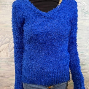 90s Blue Fuzzy Sweater Fringe Fuzzy Knitted Jumper Medium Size Hipster ...