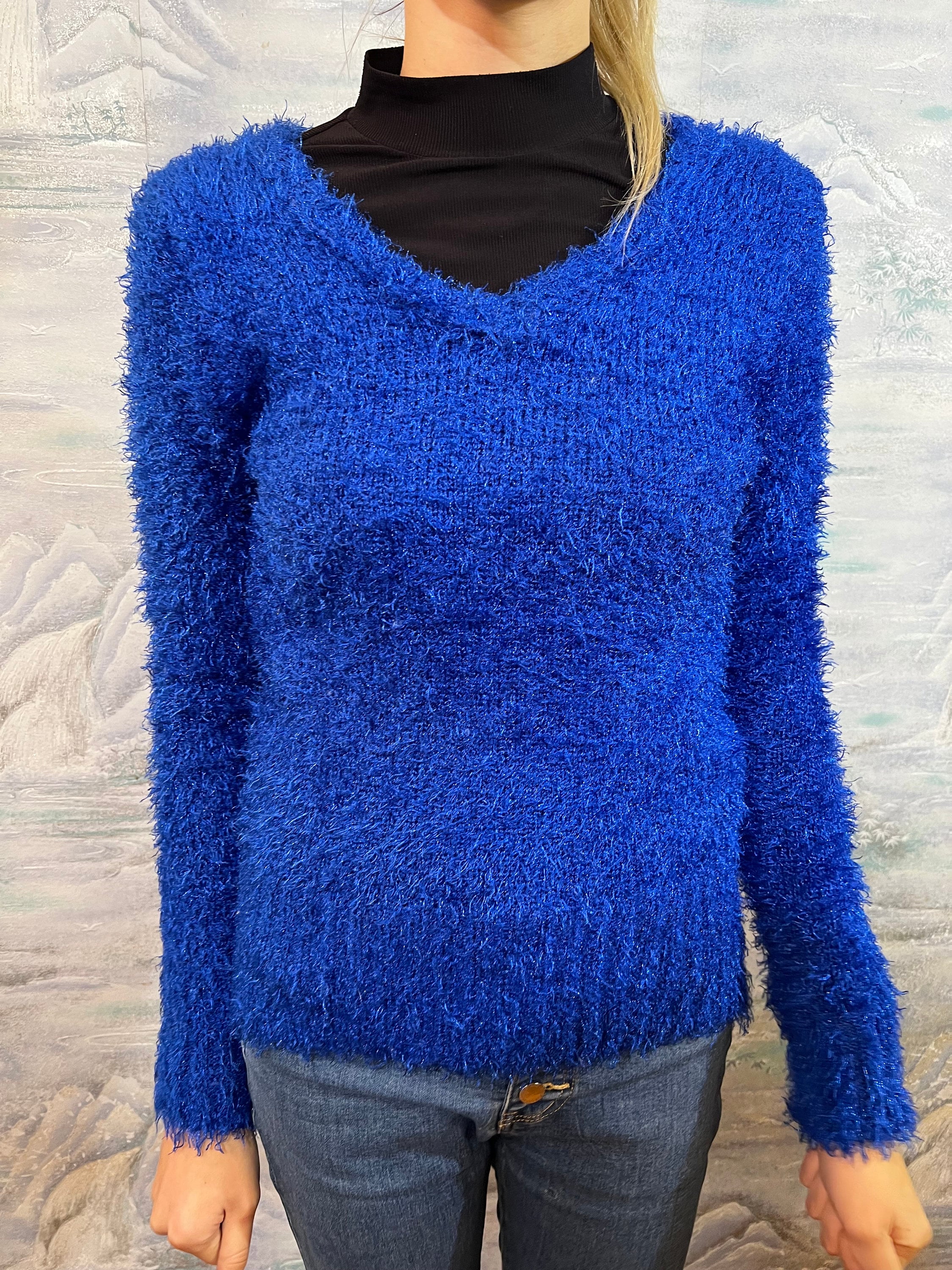 90s Blue Fuzzy Sweater Fringe Fuzzy Knitted Jumper Medium Size Hipster ...