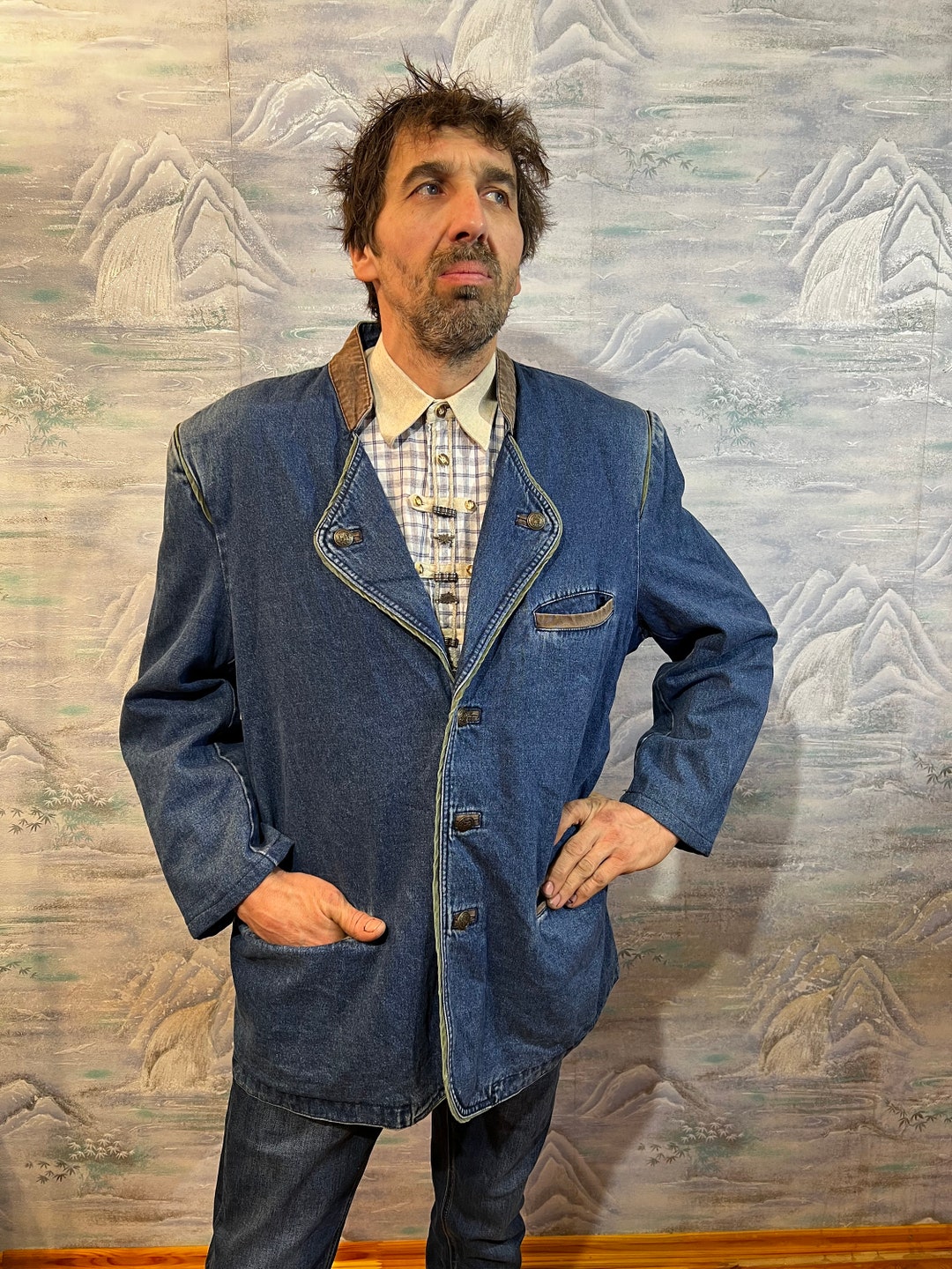 Vintage Mens Loden Jacket Jeans Traditional Folk Austrian Blazer ...