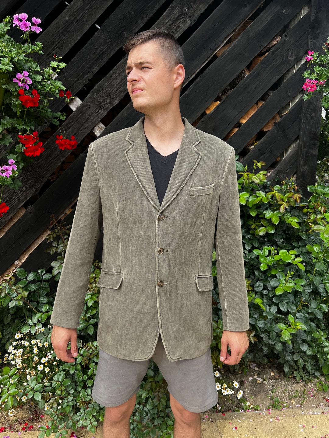 Vintage Khaki Striped Sport Coat Men's Cotton Blazer Urban Casual ...