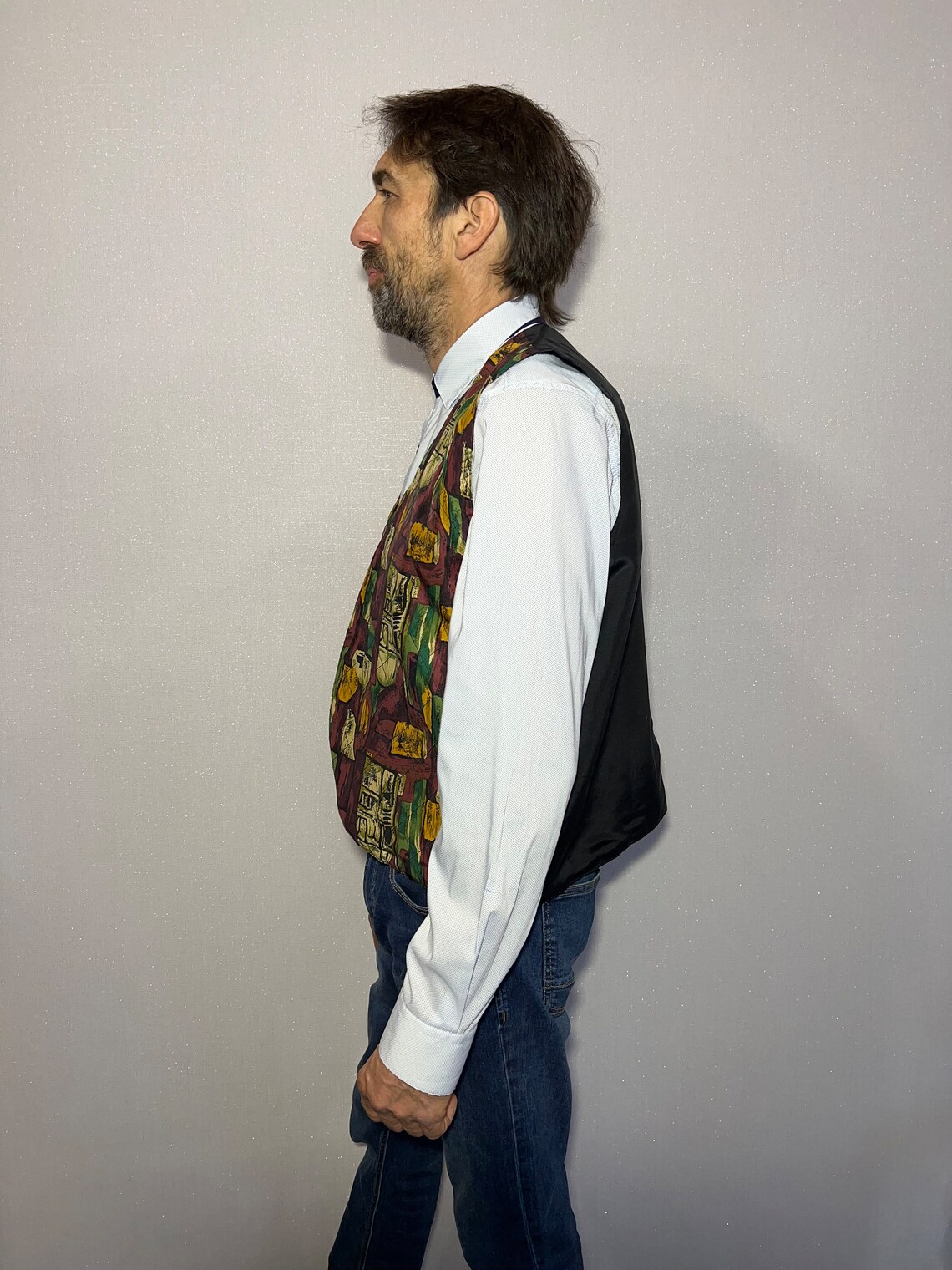 Vintage Abstract Print Silk Men Vest Quilted Mens Waistcoat Fitted ...