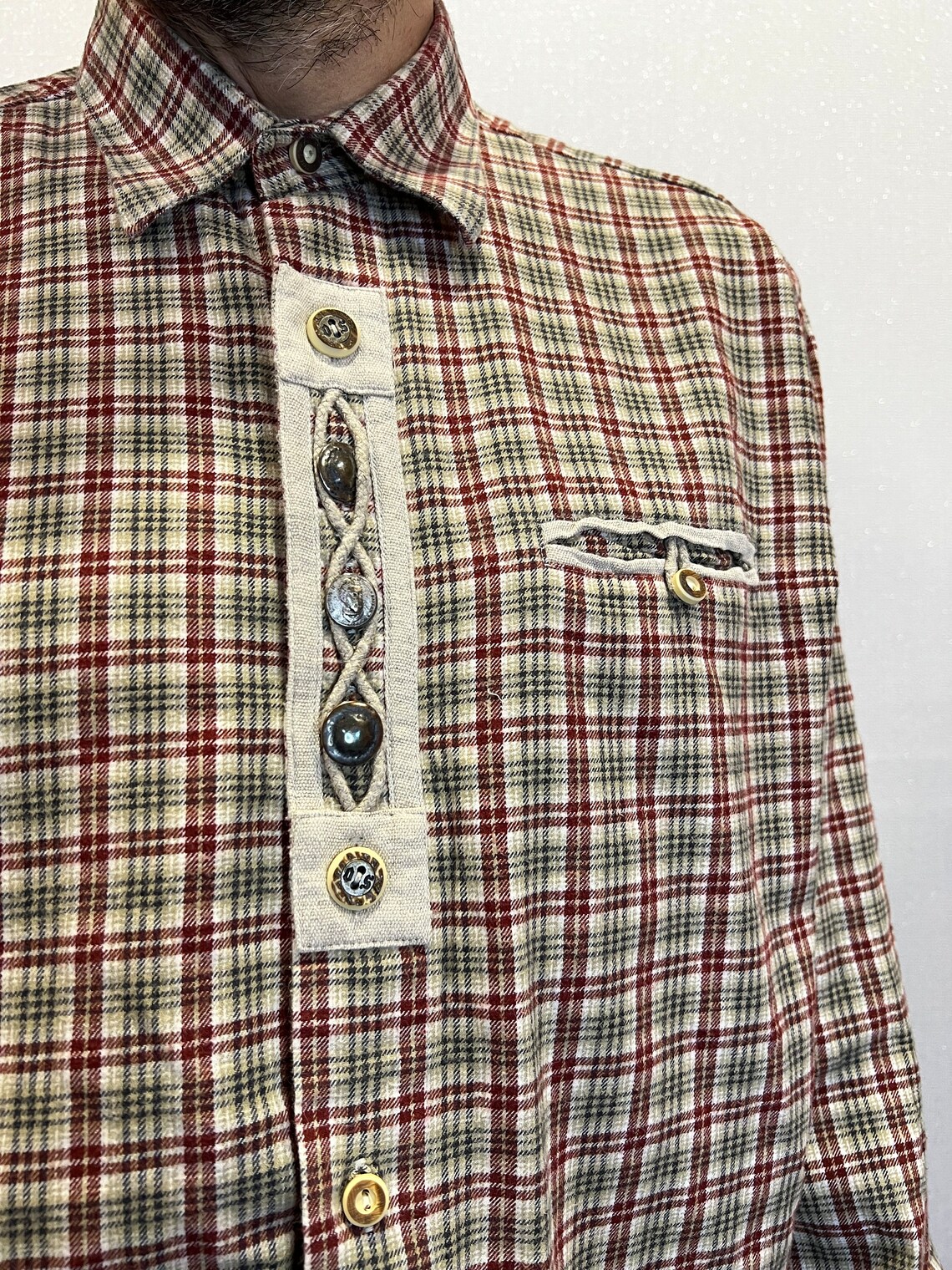 Vintage Austrian Plaid Flanel Shirt Large Size Men Cotton Dirndl Shirt ...