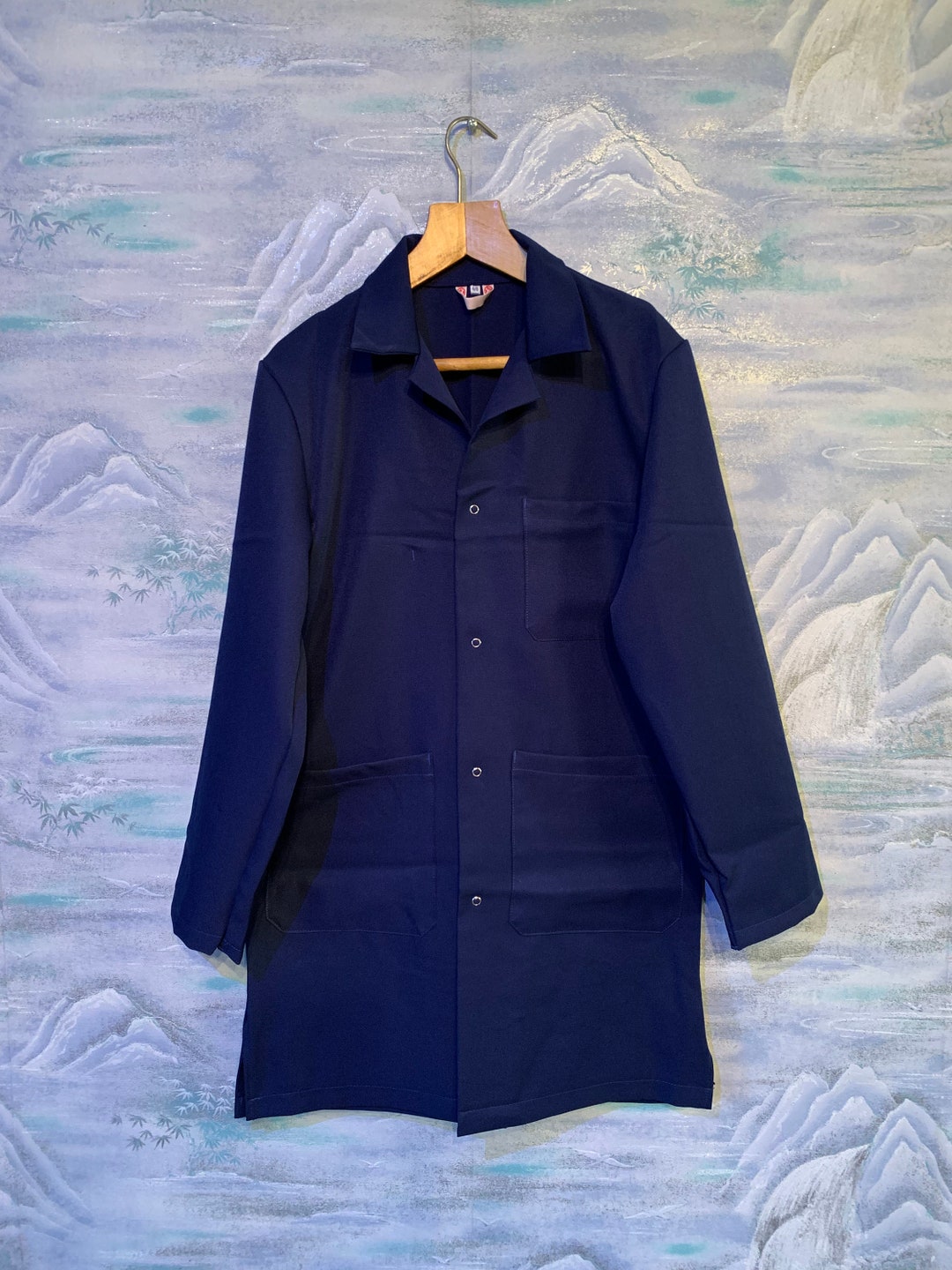 Cobalt Blue Work Coat Men Workwear Long Chore Jacket Retro Artist ...