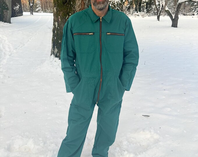 Vintage 90s Men Full Overalls Green Coveralls Men's Jumpsuit Green Work ...