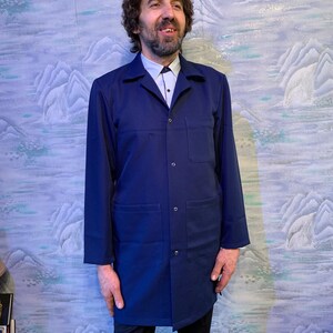 Cobalt Blue Work Coat Men Workwear Long Chore Jacket Retro Artist ...