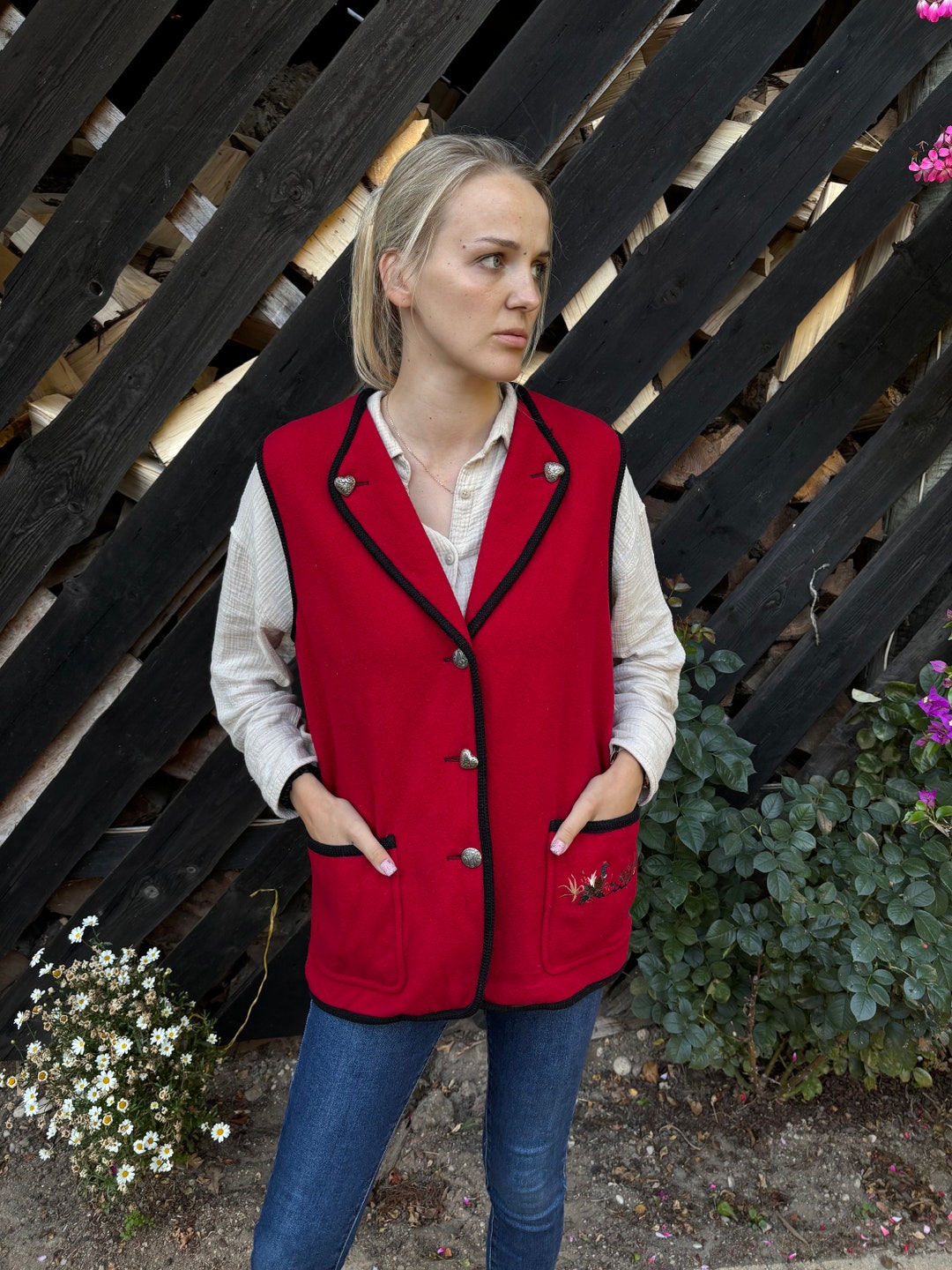 Vintage Austrian Red Wool Vest Womens Pure New Wool Loden Traditional ...