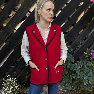Vintage Austrian Red Wool Vest Womens Pure New Wool Loden Traditional ...