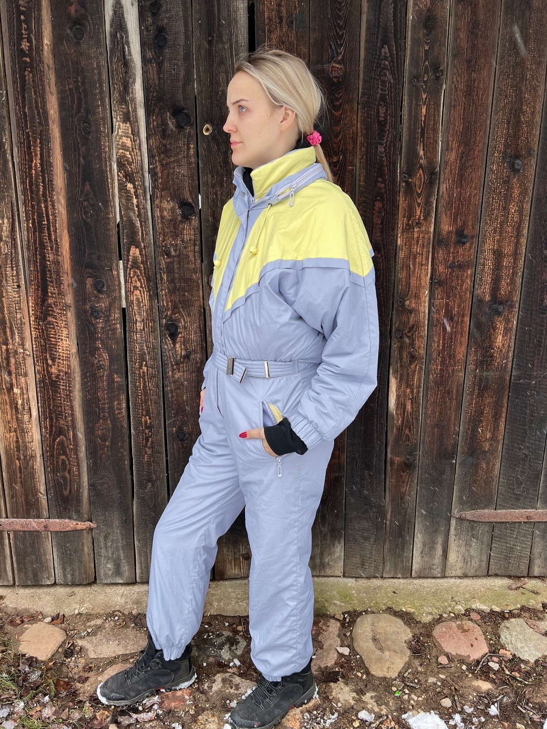 Vintage Womens Ski Suit Pale Purple One Piece Jumpsuit Retro Snowsuit ...