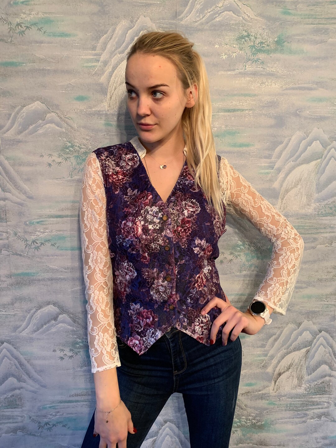 Vintage Womens Floral Lace Vest Patterned Formal Waistcoat Edwardian ...