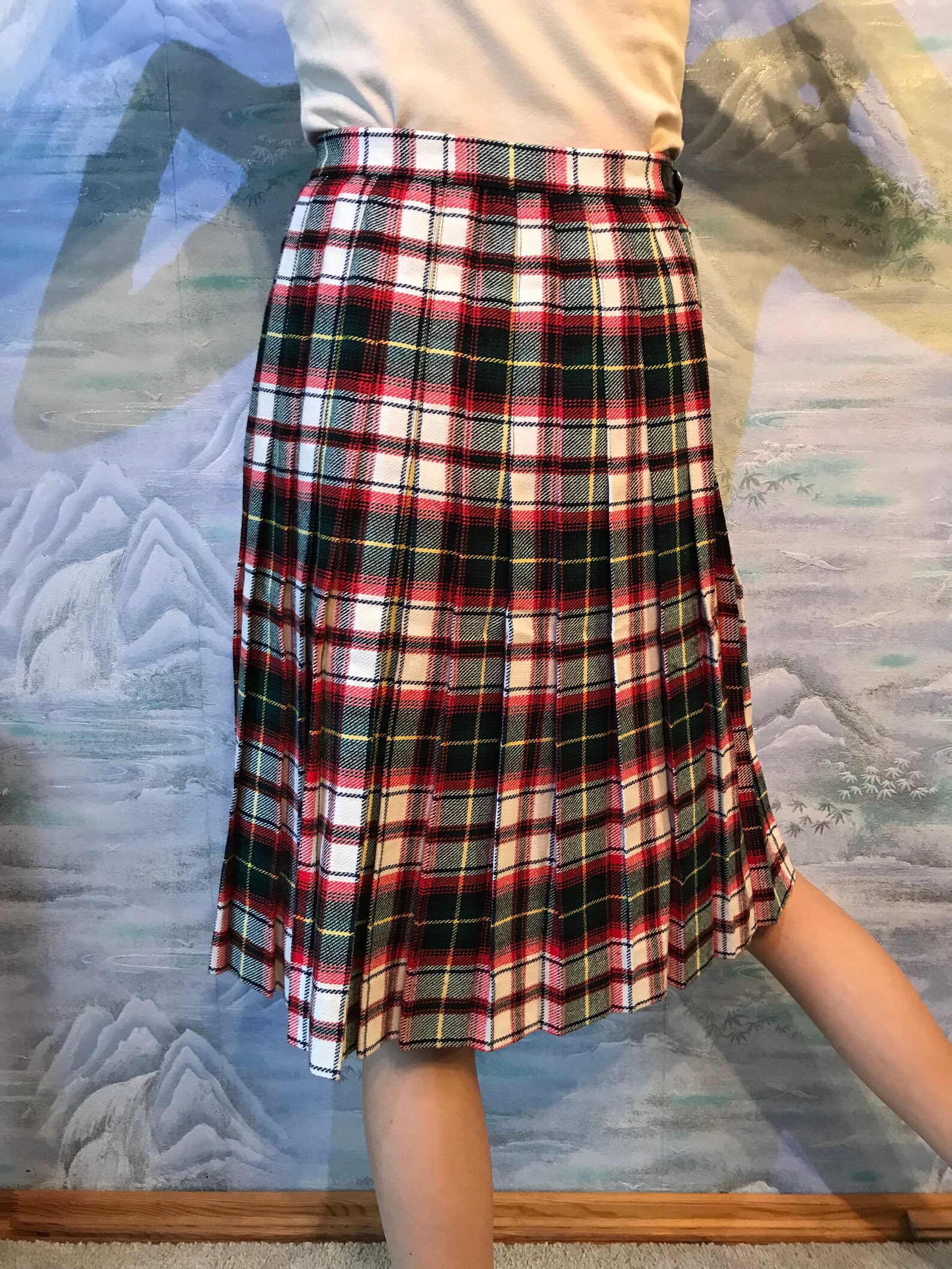Vintage Checkered Skirt 80s Women White Red Skirt Tartan Skirt - Etsy