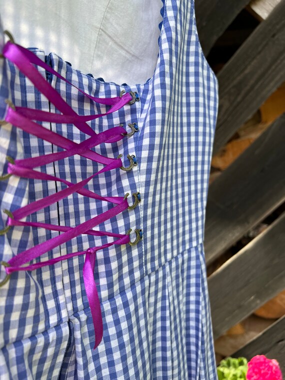 Vintage Dirndl Dress Light Blue Plaid Cotton Dress Ba… - Gem