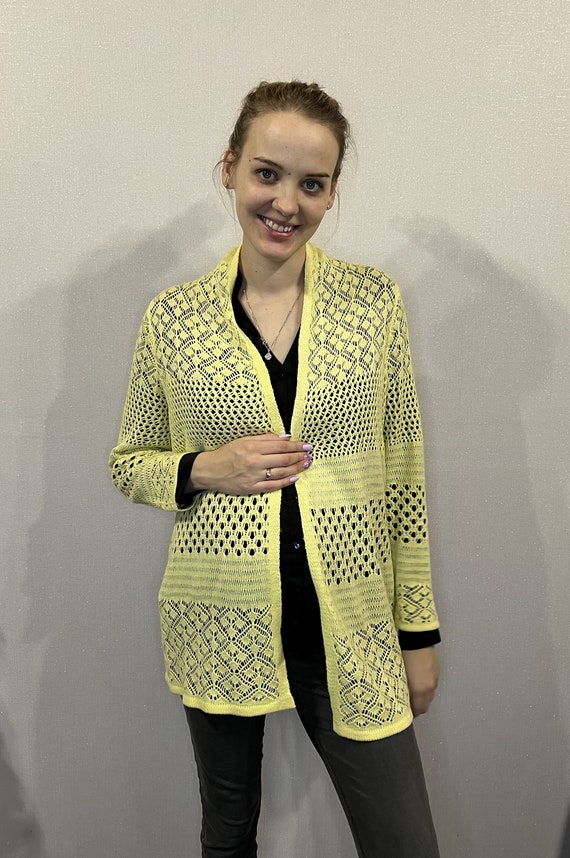 Crochet pattern Pale Yellow Crochet cardigan Customiz… - Gem