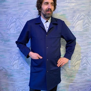 Cobalt Blue Work Coat Men Workwear Long Chore Jacket Retro Artist ...