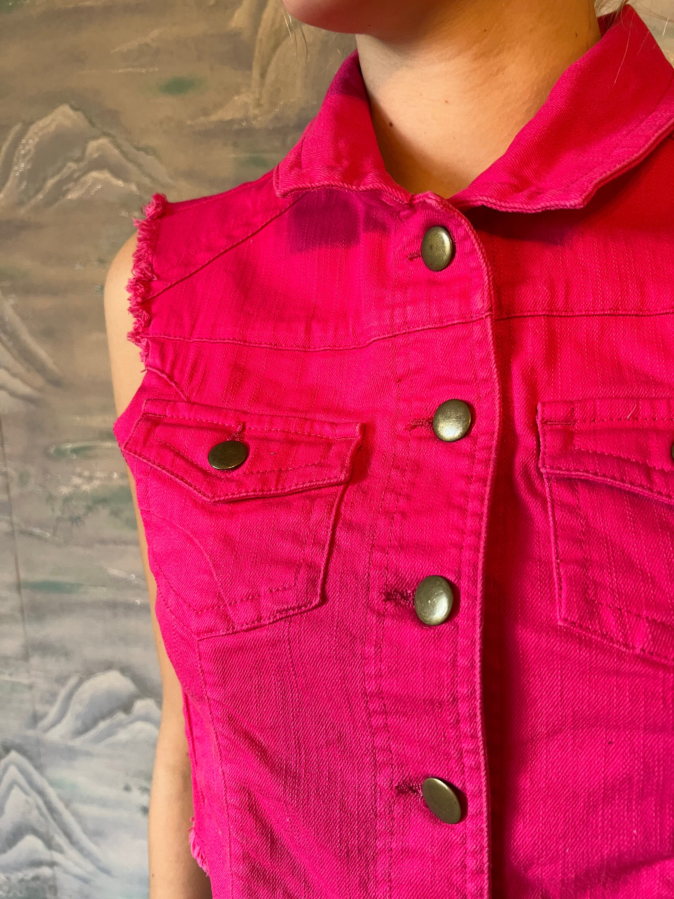 Vintage Denim Vest Pink Women Denim Vest Pink Cropped Summer | Etsy