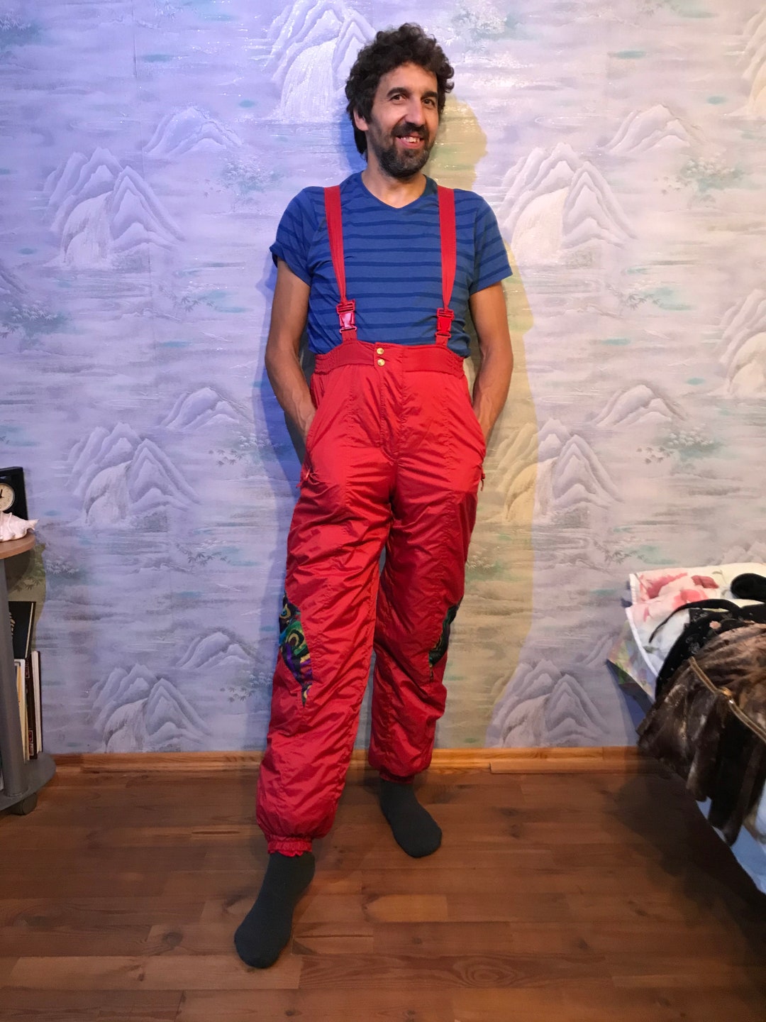 Red Ski Pants Unisex Retro Red Water Resistant 80s 90s Snow Ppants ...