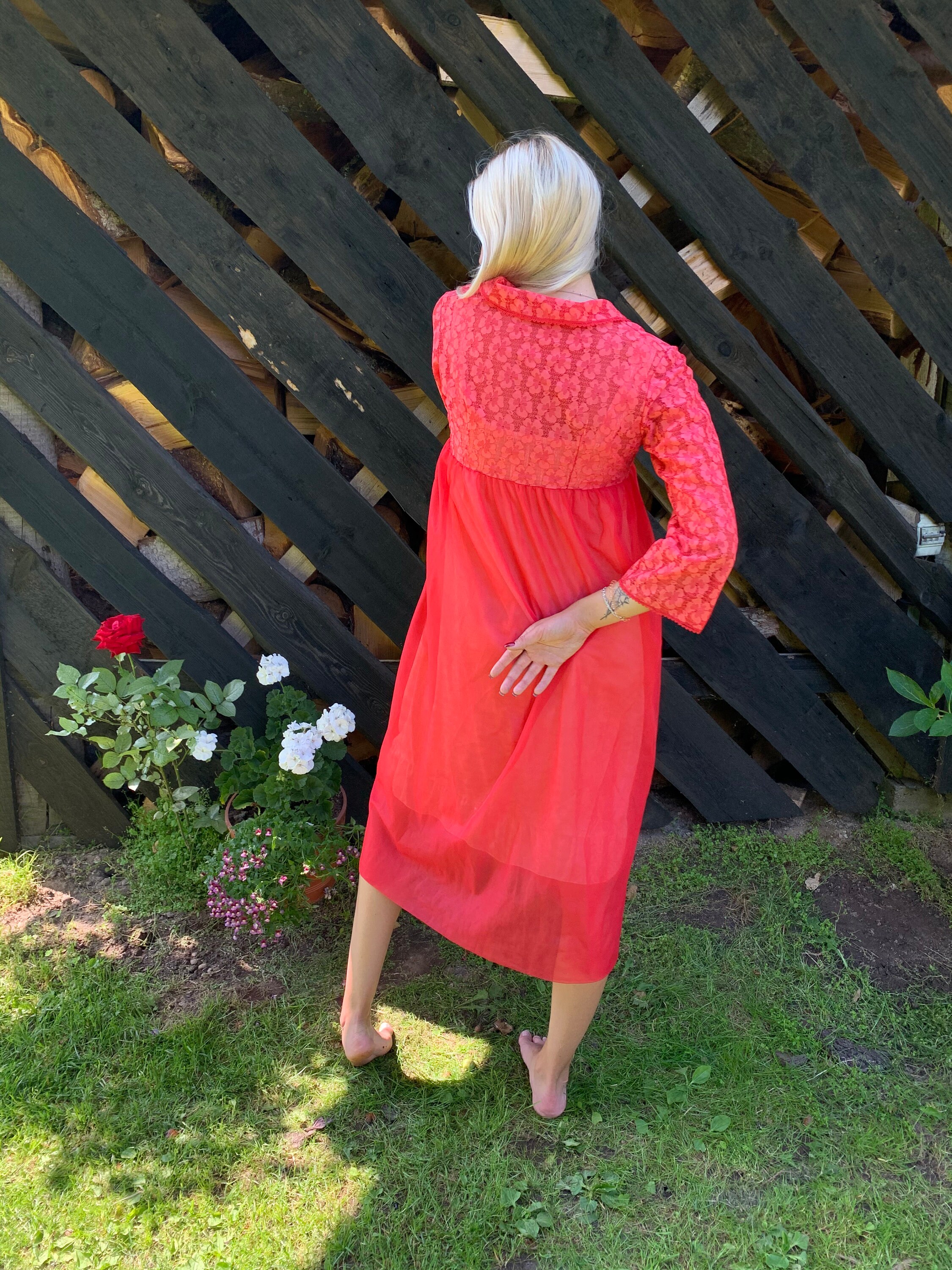 Red Sheer Nylon Robe Peignoir Long Bridal Robe Length Gown - Etsy