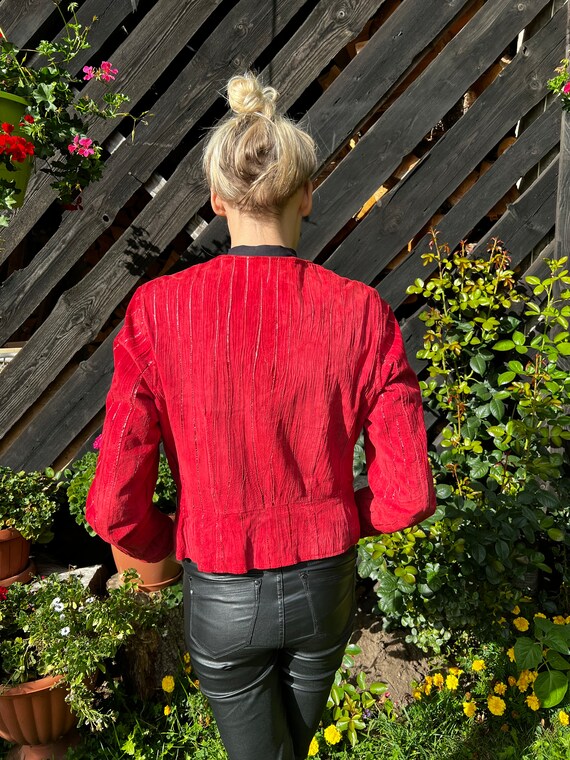 Vintage Suede Leather Jacket Red Classic Leather Shor… - Gem
