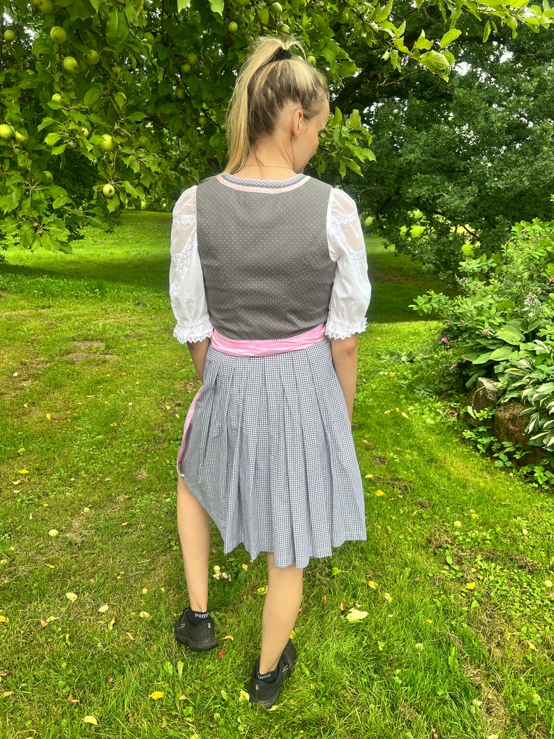 Plaid Dirndl Dress Gray Gingham Dress Bavarian Oktoberfest Dress ...