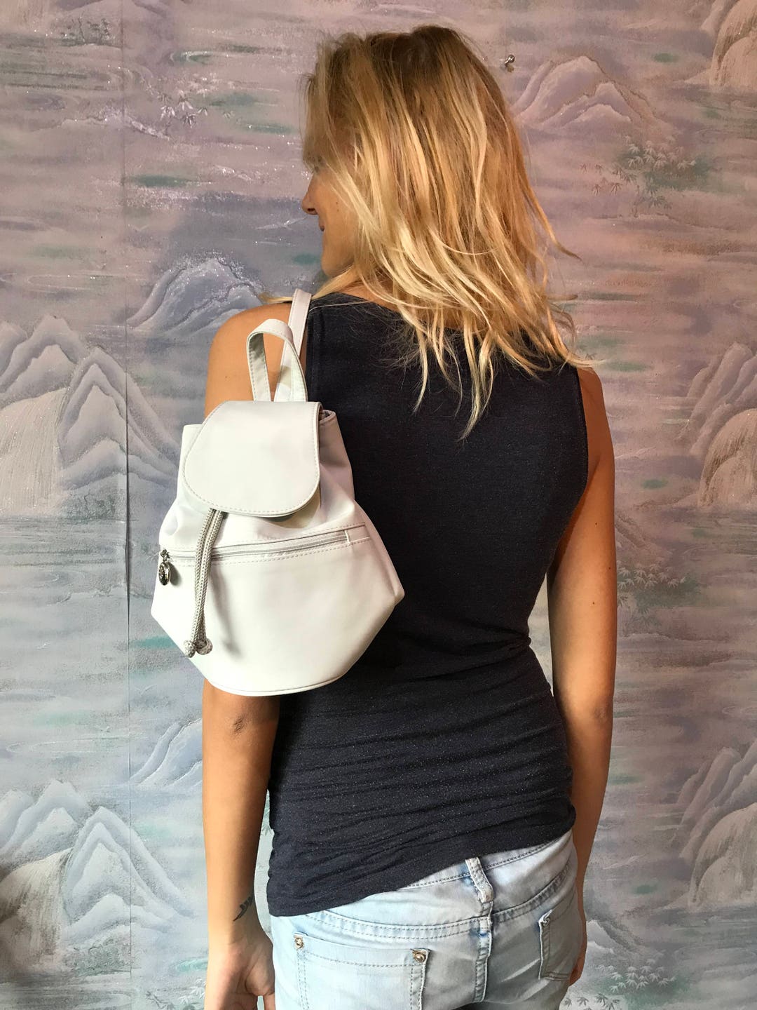 Vintage Fabric Backpack Textil Backpack Light Blue Backpack Light ...