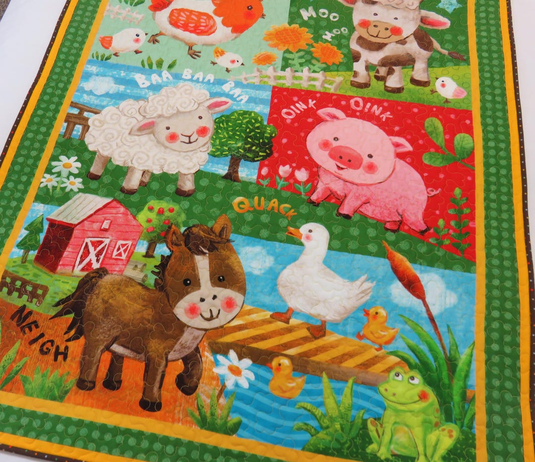 Handmade Farm Animal Baby Quilt: Cotton Flannel Nursery Blanket (37x44 ...