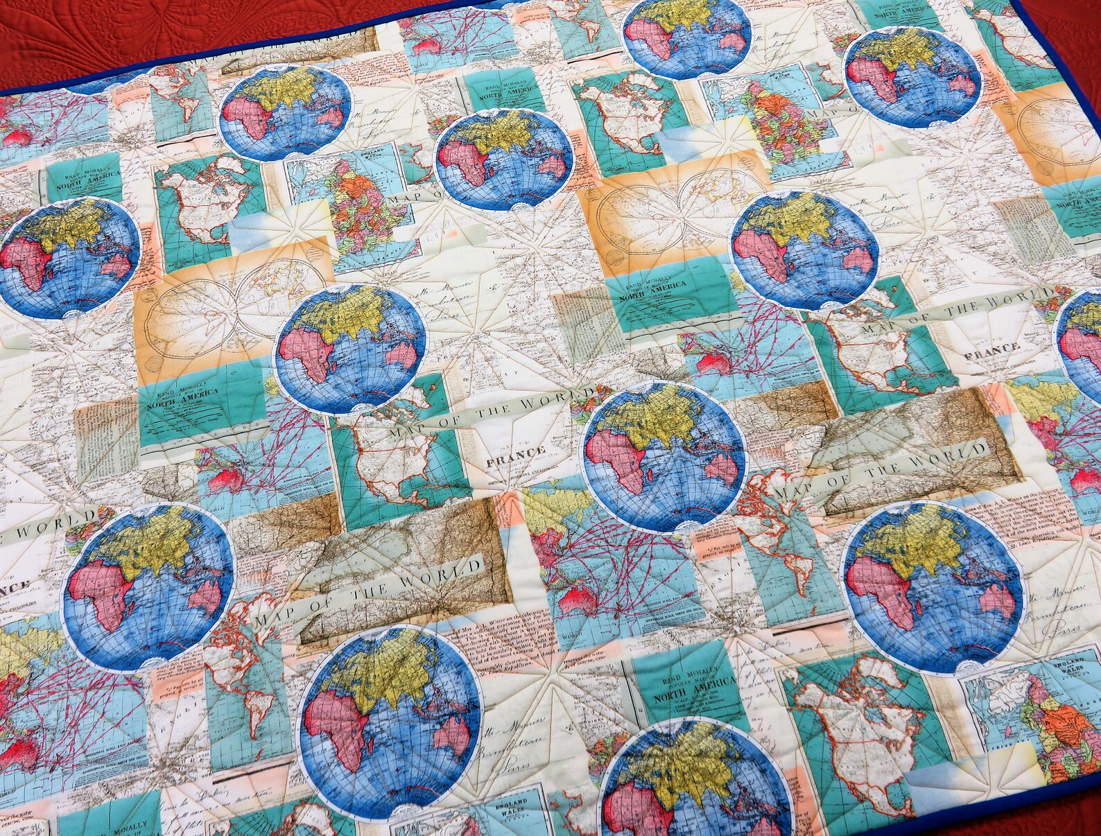 Handmade World Map Quilt: Travel Nursery Decor, Cotton Wall Hanging (34 ...