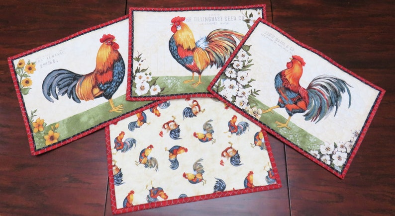 Handmade Placemats Set of 4, Chicken Placemats, Country Style Table ...
