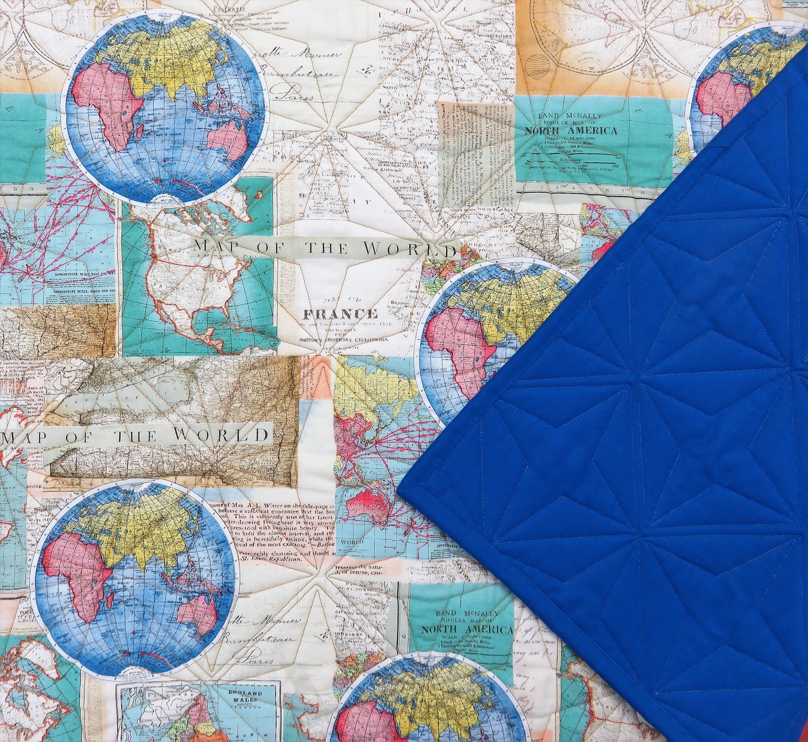 Handmade World Map Quilt: Travel Nursery Decor, Cotton Wall Hanging (34 ...