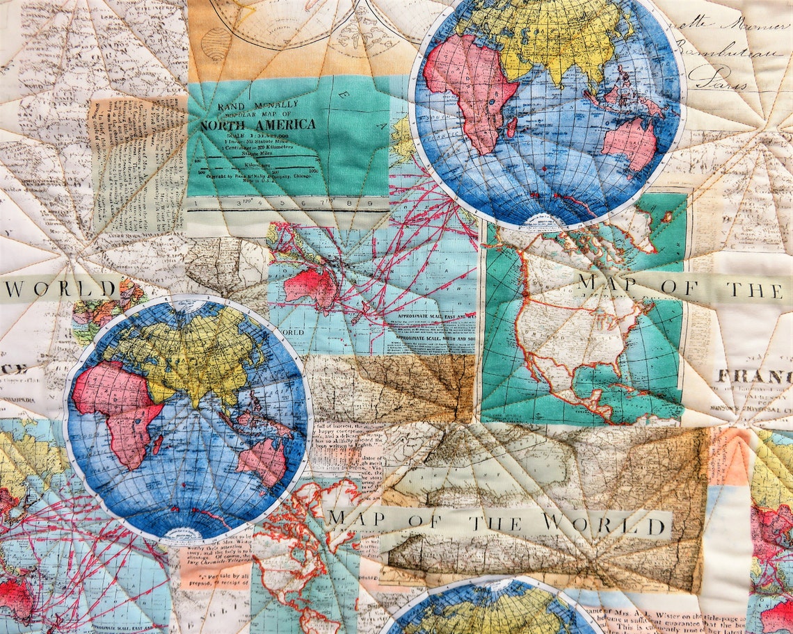 Handmade World Map Quilt: Travel Nursery Decor, Cotton Wall Hanging (34 ...