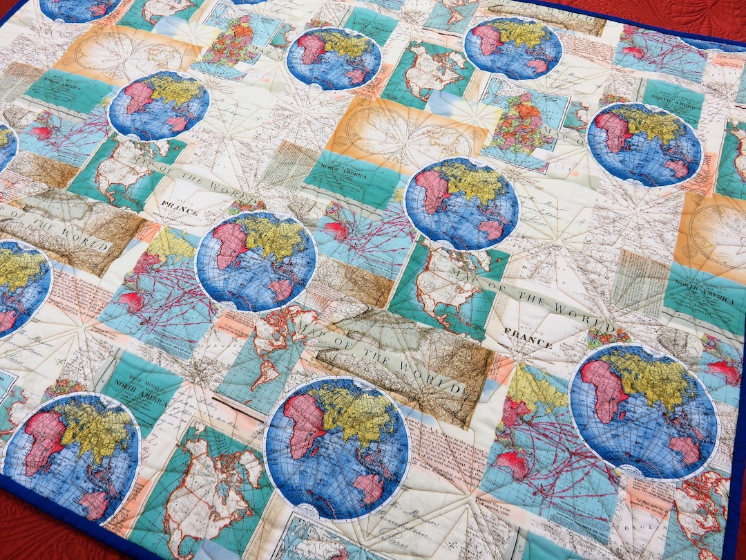 Handmade World Map Quilt: Travel Nursery Decor, Cotton Wall Hanging (34 ...