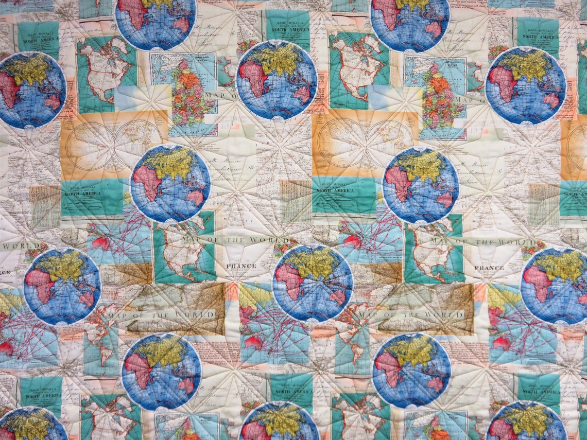 Handmade World Map Quilt: Travel Nursery Decor, Cotton Wall Hanging (34 ...