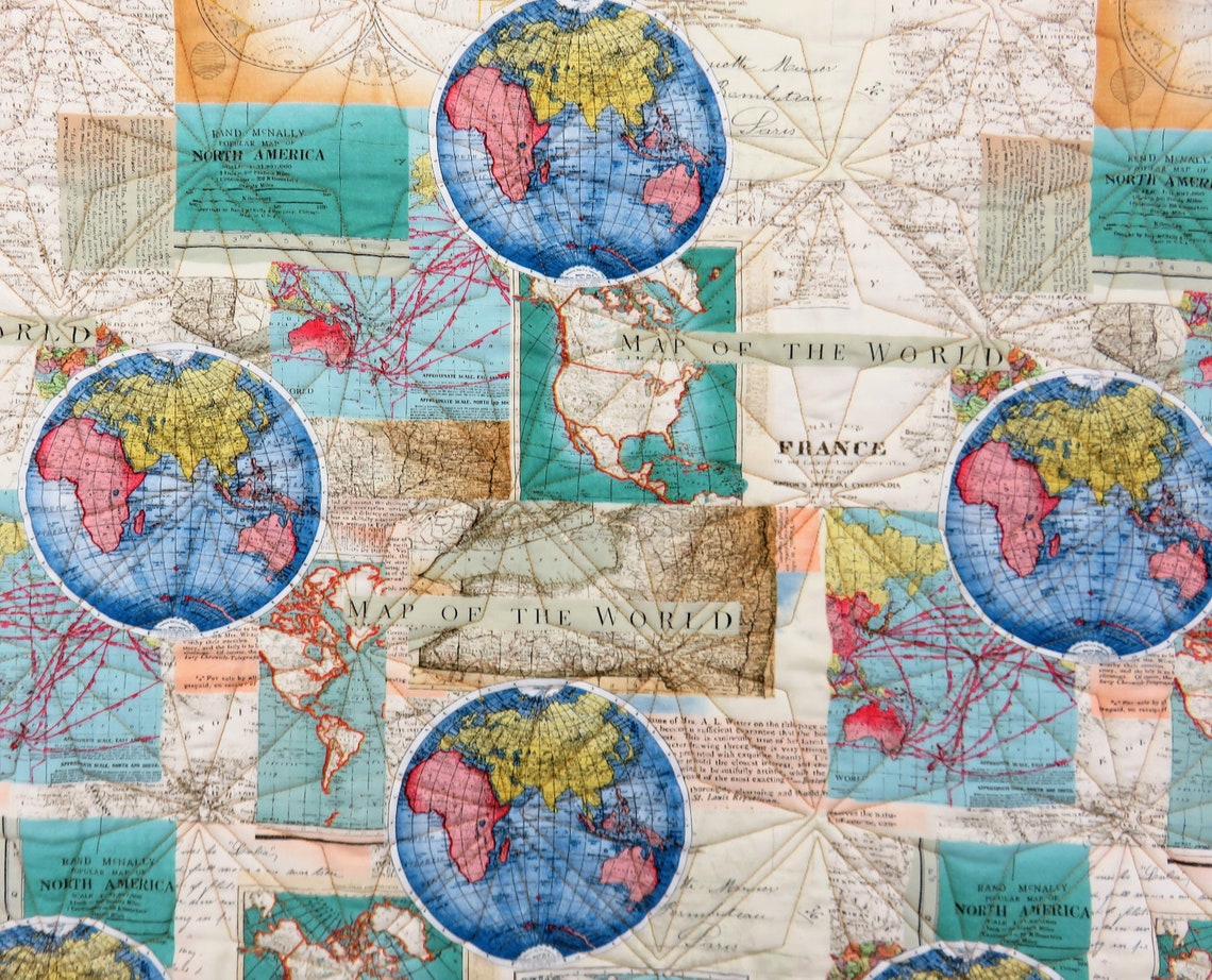 Handmade World Map Quilt: Travel Nursery Decor, Cotton Wall Hanging (34 ...