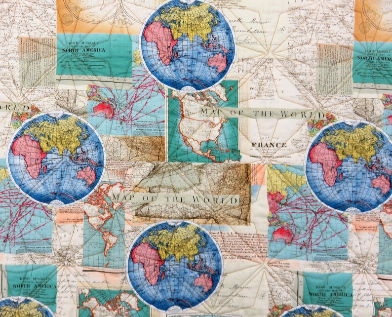 Handmade World Map Quilt: Travel Nursery Decor, Cotton Wall Hanging (34 ...