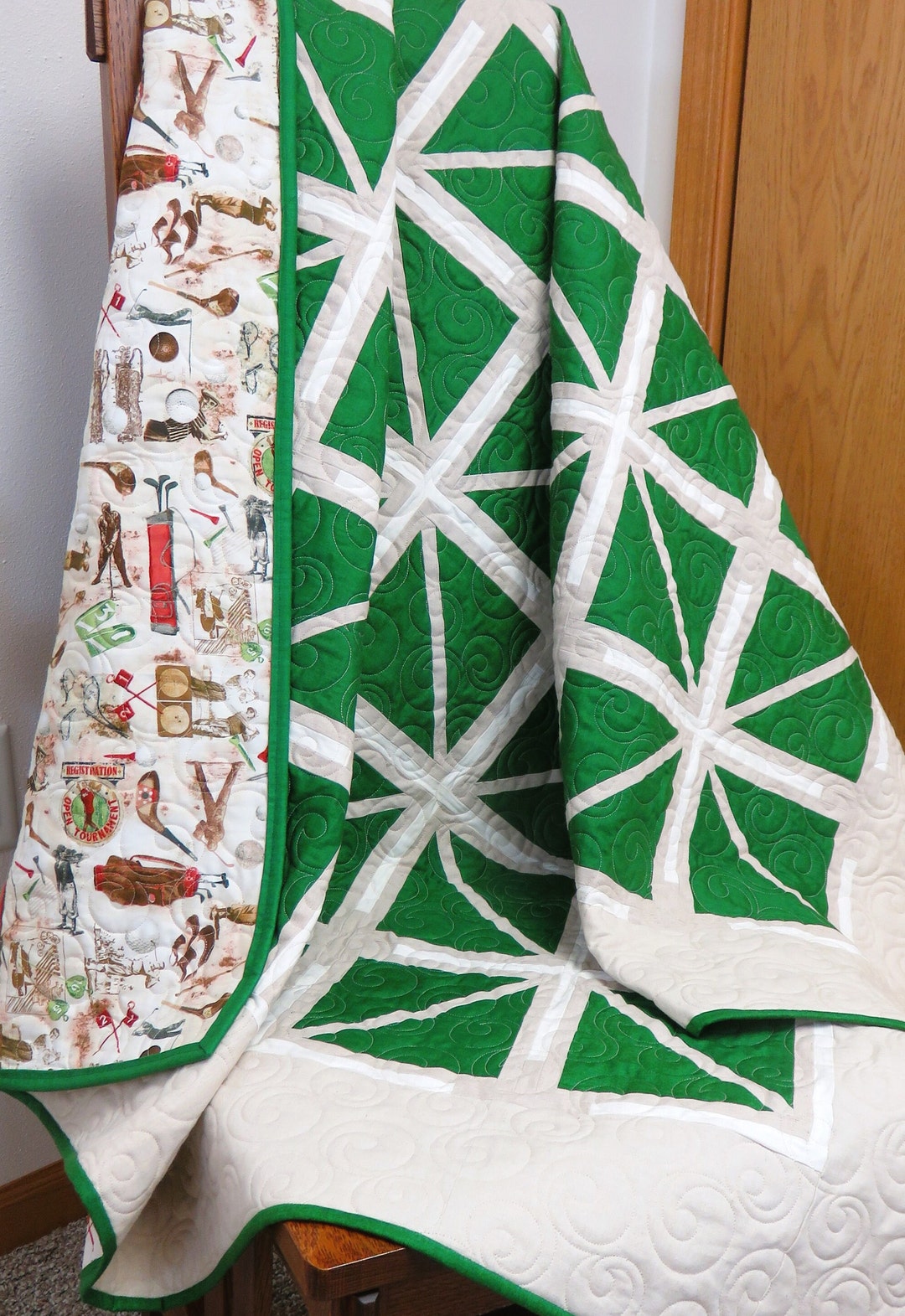 Handmade Quilt for Sale, Golfer Quilt, Lap Quilt, Golfing Blanket ...