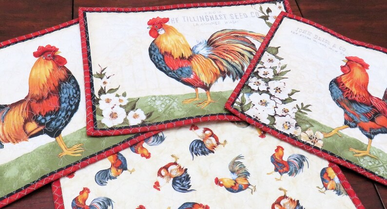 Handmade Placemats Set of 4, Chicken Placemats, Country Style Table ...