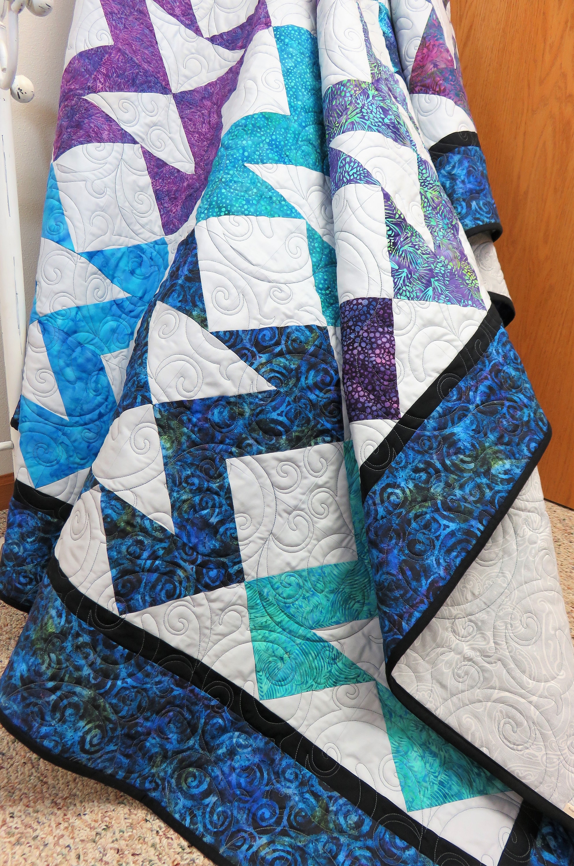 Handmade Full Size Quilt: Modern Blue Green Cotton Bedding (77x90) - Etsy