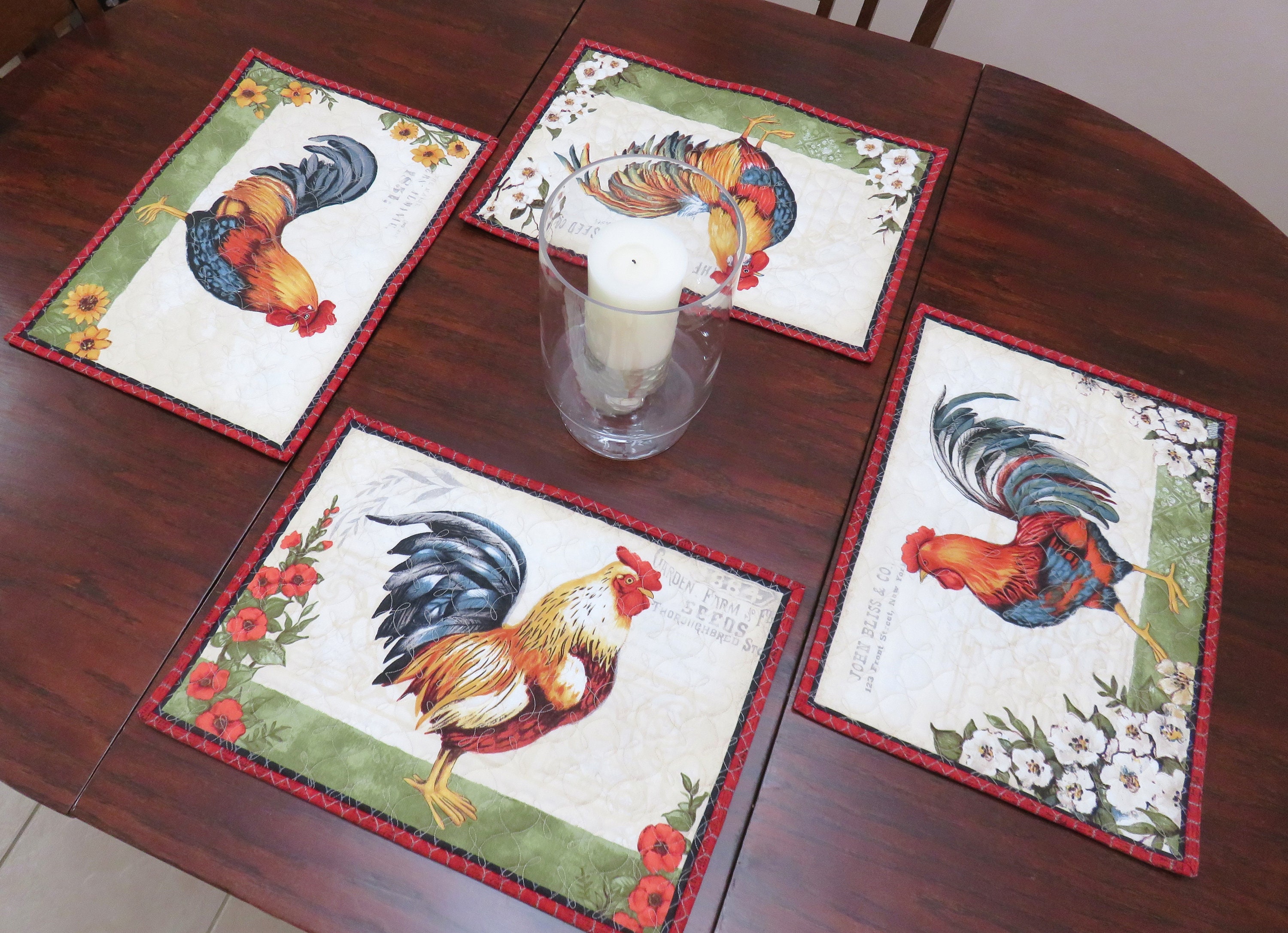 Handmade Placemats Set of 4, Chicken Placemats, Country Style Table ...
