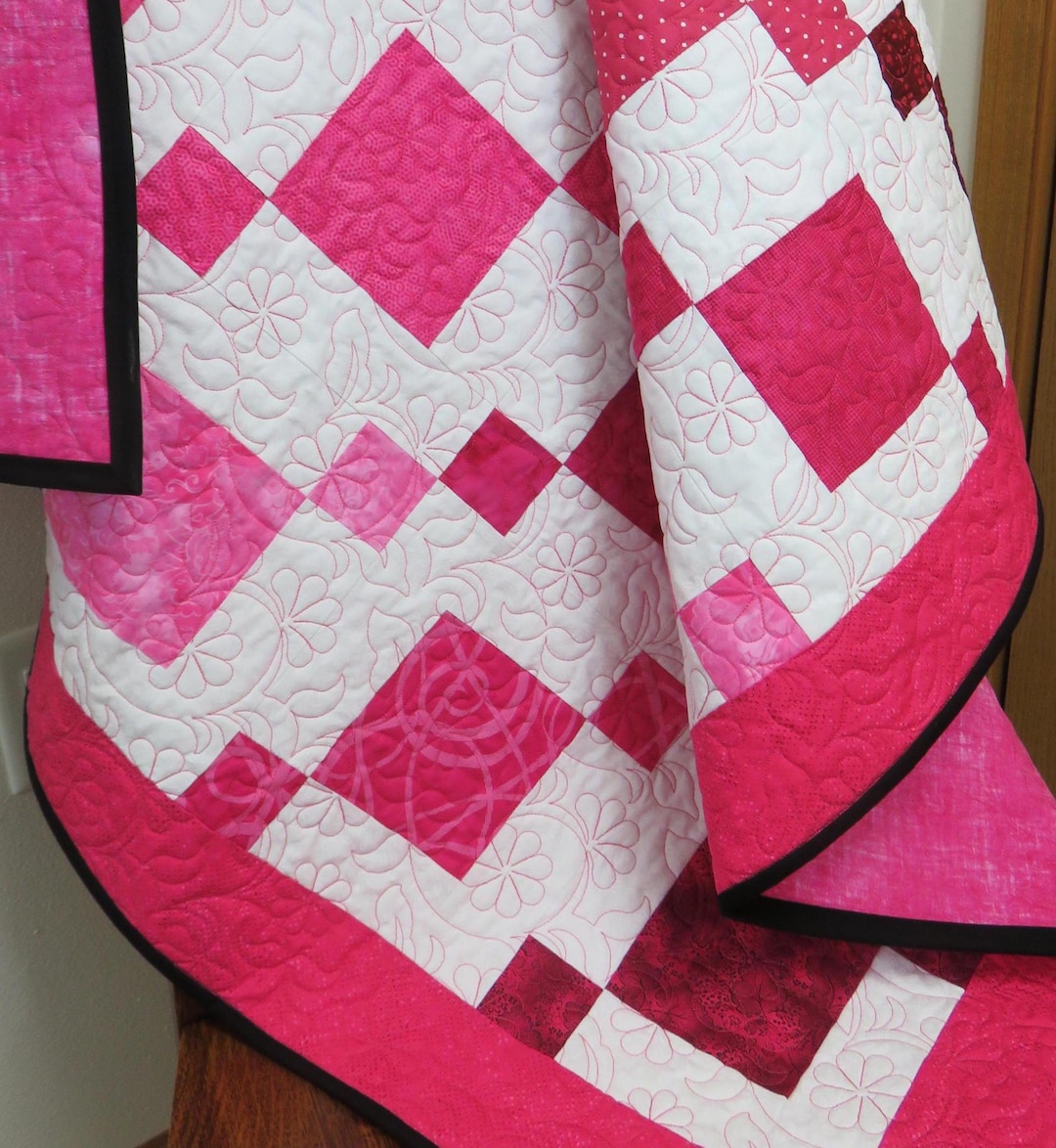 Handmade Pink Throw Quilt: Floral Stitched Cotton Lap Quilt (48x48) - Etsy