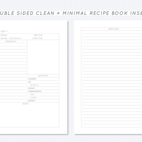 Recipe Book Printable Insert Double Sided A5 Filofax Planner - Etsy