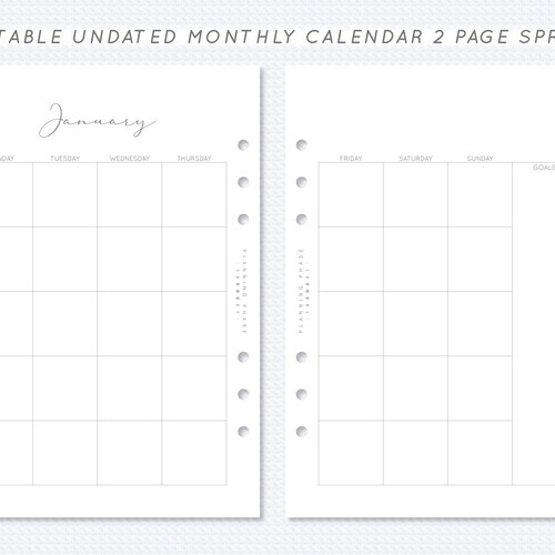 Undated Monthly Printable Planner Inserts A5 MO2P Template - Etsy