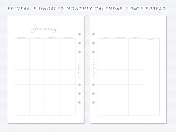 Undated Monthly Calendar Printable A5 Filofax Planner Insert | Etsy