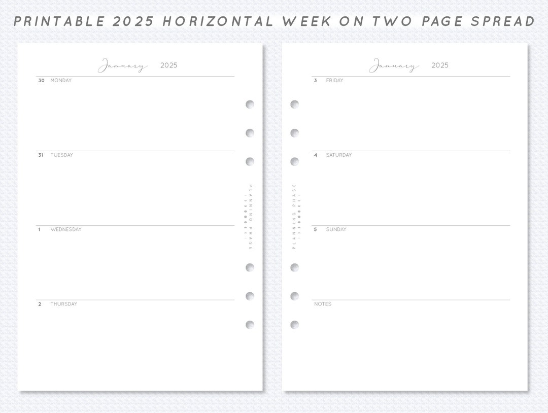 2025 Horizontal Weekly Spread Printable A5 Filofax Planner Insert ...