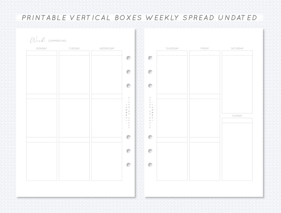 Undated Printable Vertical Box Weekly Planner Insert A5 - Etsy