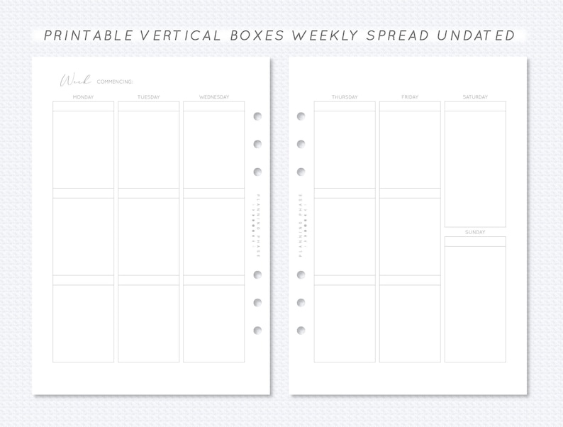 Undated Printable Vertical Box Weekly Planner Insert A5 | Etsy