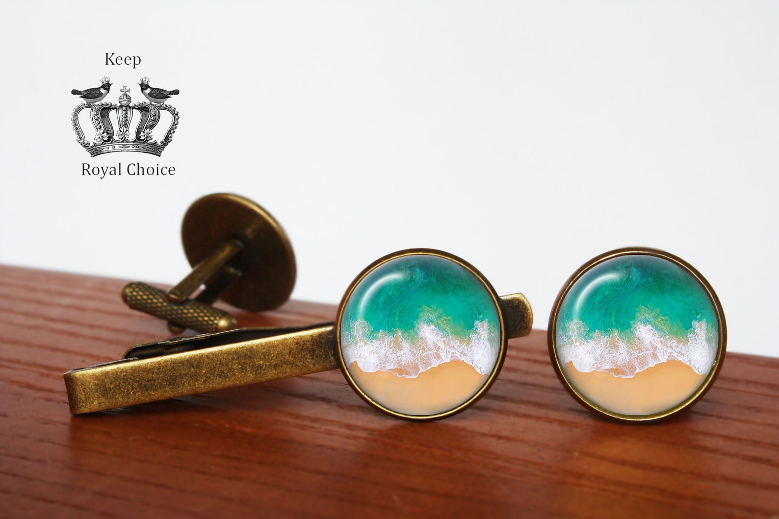 Beach pair of cufflinks Ocean waves and sand cuff links | Etsy